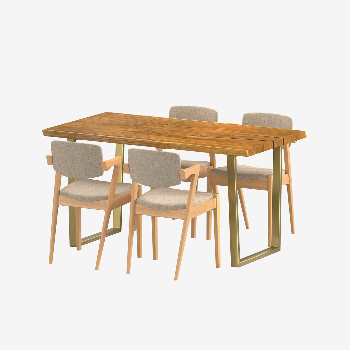 Dining Table Set for 4 Indonesian Dining Table 1.6m + 4 Atlas Natural ...